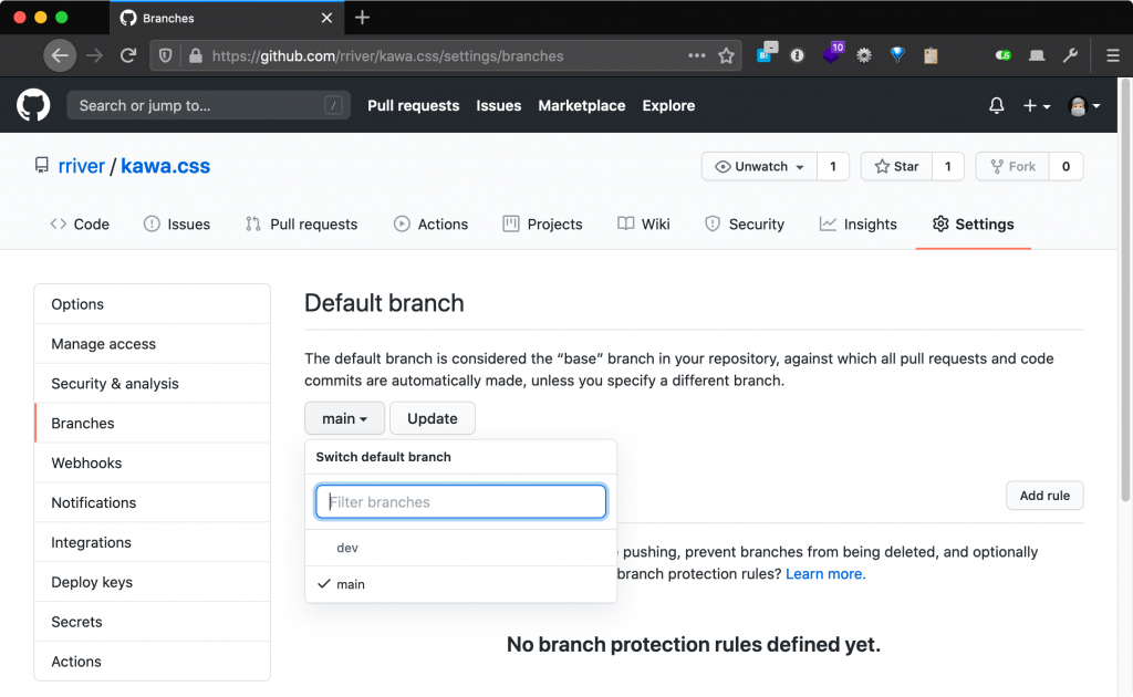 Gitのデフォルト・ブランチ名を変更する方法 | Rriver